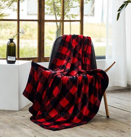 BSB HOME Red & Black Checkered All Season Micromink Sherpa Blanket 228 ...