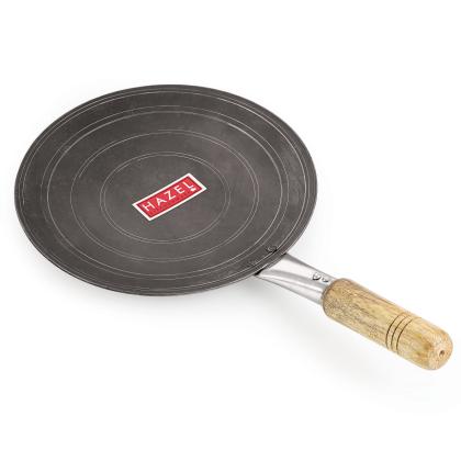 HAZEL Iron Tawa With Wooden Handle Grip Loha Lokhand Pan Concave Tava for Roti Chapathi Paratha ...