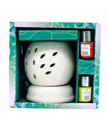 AuraDecor Off White Ceramic Electric Aroma Diffuser Gift Set With 2 ...