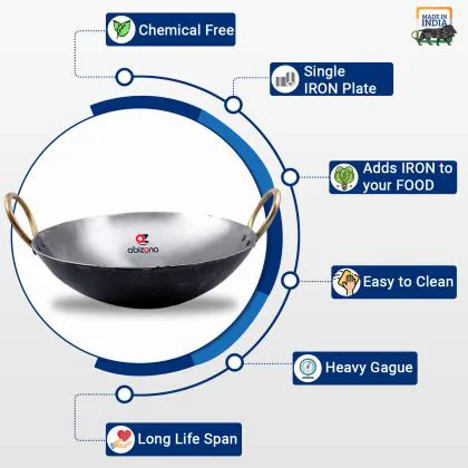 Abizona Iron Kadai For Cooking Deep Frying Kadhai Heavy Bottom Tadka ...