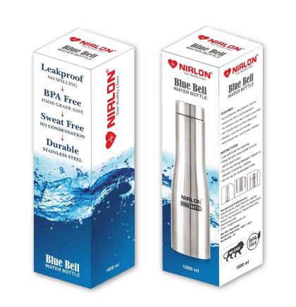 Nirlon Metal Stainless Steel Blue Bell Water Bottle, 930ml (Set of 2) - JioMart