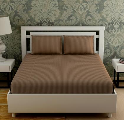 Varde Brown Satin Stripe Double Bedsheet with 2 Pillow Covers 228 cm x ...