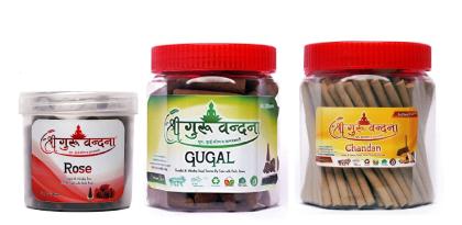 SHREE GURU VANDANA-ROSE DHOOP ROUND BOX-GUGGUL DHOOP 40CONES-CHANDAN ...