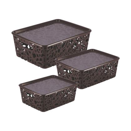 Flair Zig Zag Multi Purpose Storage Basket Combo Set of 3 Pcs with Lids ...