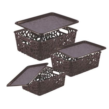 Flair Zig Zag Multi Purpose Storage Basket Combo Set of 3 Pcs with Lids ...