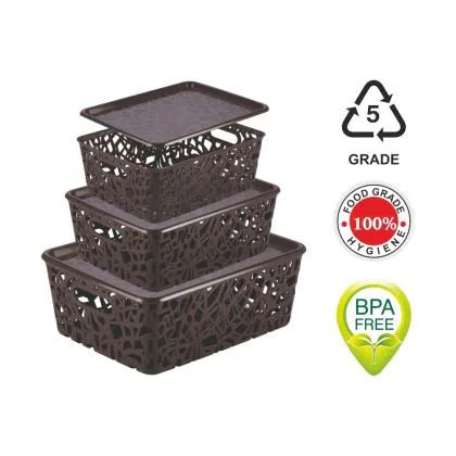 Flair Zig Zag Multi Purpose Storage Basket Combo Set of 3 Pcs with Lids ...