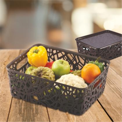 Flair Zig Zag Multi Purpose Storage Basket Combo Set of 3 Pcs with Lids ...