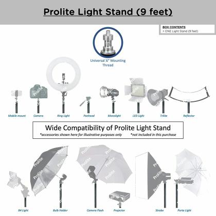 Prolite Heavy-Duty Light Stand (9 feet) for Ring Light, Flash ...