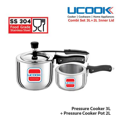 UCOOK Stainless Steel Induction Inner Lid Pressure Cooker 3 L+ 2 L (Set ...
