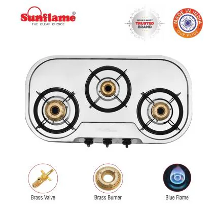 Sunflame Optra Stainless Steel 3 Brass Burner Gas Stove - JioMart