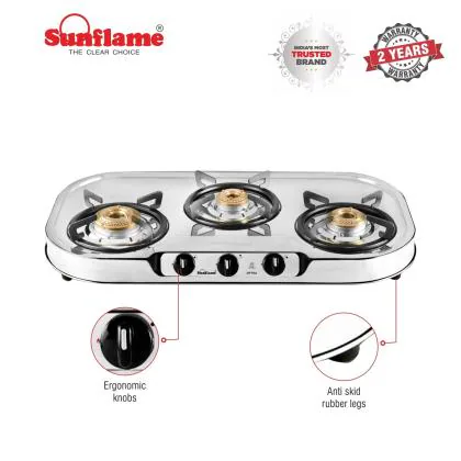 Sunflame Optra Stainless Steel 3 Brass Burner Gas Stove - JioMart