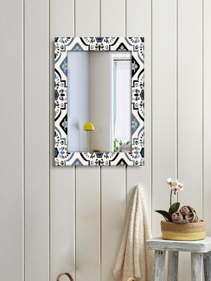 999Store Black Rectangular MDF Flower & Tree Printed Wall Decorative Mirror 14 inch x 20 inch ...