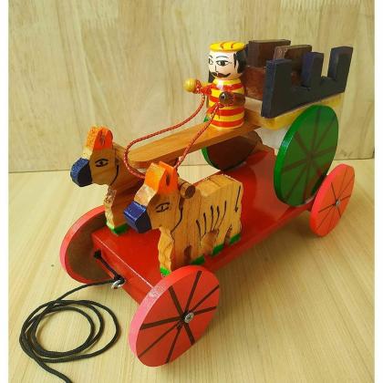 Channapatna Toys Walk-A-Long Pull Along Toy Wooden Bullock Cart for 12 ...