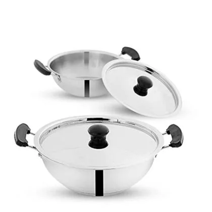 Pigeon Silver Stainless Steel Tri Ply Kadai With Lid, 1 Ltr - JioMart