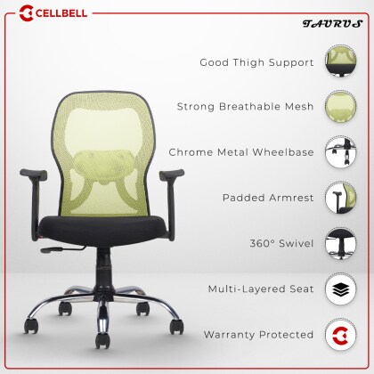 CELLBELL Tauras Lite C100 Mesh Mid Back Office Chair Pistachio Green ...