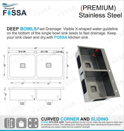 Fossa Handmade Kitchen Sink/Double Bowl With Tap Hole /Size 45x20x10 ...