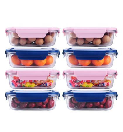 Glass Food Storage Containers with Blue Lids, Glass Containers ...