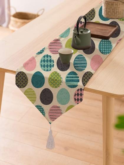 STITCHNEST Colorful Polka Printed Cotton Canvas 4 Seater Table Runner ...