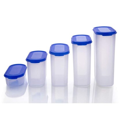 Modular Oval Containers Set of 5 - Blue Lids (1-500ML ,1-1200ML ,1 ...
