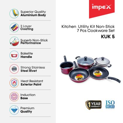 Impex KUK 5 Aluminum Cookware Set of Tawa Pan, Fry Pan, Kadai pan ...