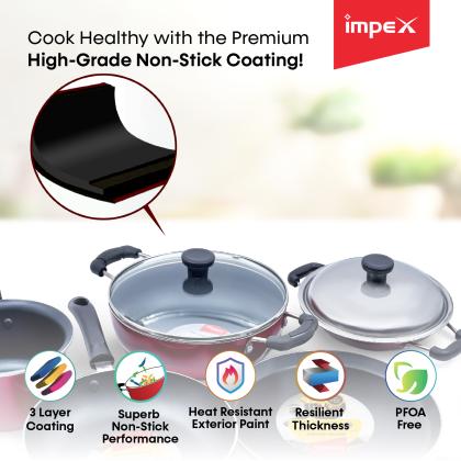 Impex KUK 5 Aluminum Cookware Set of Tawa Pan, Fry Pan, Kadai pan ...