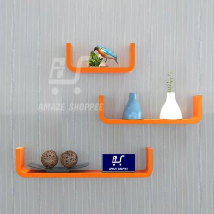 Amaze Shoppee Orange Engineered Wood Wall Shelves (Set Of 3) 41 x 10 x ...