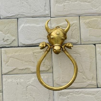 Vintage Gulley Gold Brass Cow Door Knocker Door Hanging 21 cm - JioMart