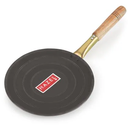 HAZEL Iron Tawa With Wooden Handle Grip Loha Lokhand Pan Concave Tava ...