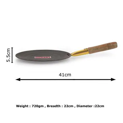 HAZEL Iron Tawa With Wooden Handle Grip Loha Lokhand Pan Concave Tava ...