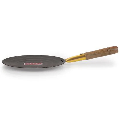 HAZEL Iron Tawa With Wooden Handle Grip Loha Lokhand Pan Concave Tava ...