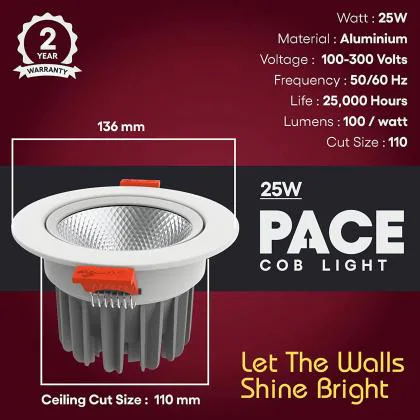 Fybros Warm White Pace Led Cob Down Outdoor Wall False Ceiling Light ...