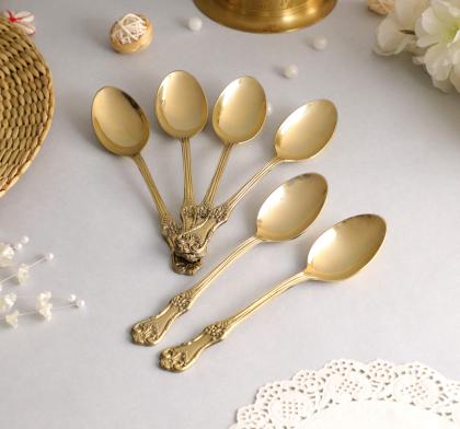 BulkySanta Brass Table Spoons with Handcrafted Etching Design | Royal dinnerware Set (Set of 6 ...