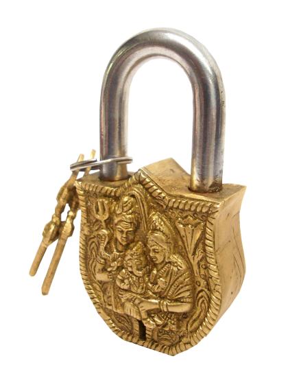 Aesthetic Decors Brass Shiv Family Design Decorative Lock (Antique Gold ...