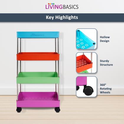 LivingBasics 4 Layer Multipurpose Storage Rack / Rolling Utility ...