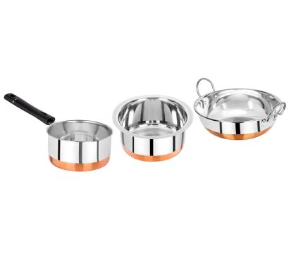 Omega Stainless Steel Copper Bottom Cookware Set Big - 3Pcs (Tope- 1.1L ...