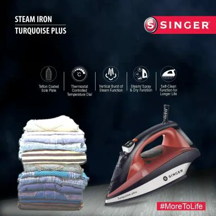Singer Turquoise Plus Steam Iron with Steam Burst, Teflon Non-Stick ...