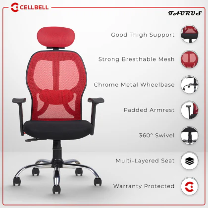 CELLBELL Tauras Lite C100 Mesh High Back Office Chair Red - JioMart