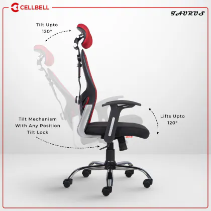 CELLBELL Tauras Lite C100 Mesh High Back Office Chair Red - JioMart