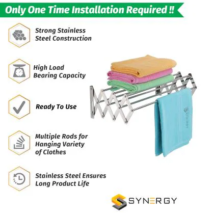SYNERGY 7 ROD - Heavy Duty Stainless Steel Wall Mounted Cloth Dryer ...