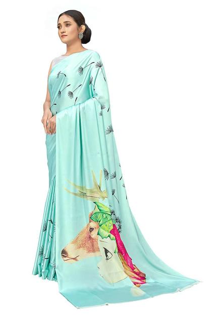 Monjolika Fashion Sky Blue Satin Saree - JioMart
