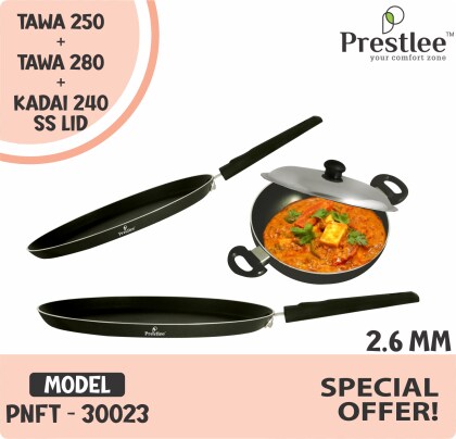 Prestlee Tawa 250 + Tawa 280 + Kadai 240 SS Lid - 2.6 MM Thikness ...