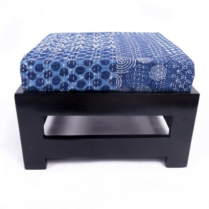 Ikiriya Amber Sheesham Wood Foot Stool in Dark Brown Finish & Indigo ...