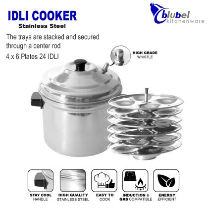 Blu Bel Stainless Steel 6 Plates Idly Maker (4 Cavities) Each Makes 24 ...