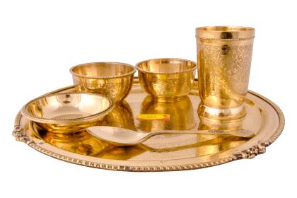 Pure Brass Thali Set | Dinner Set | 6 Pieces (Embossed Flower Eatching ...