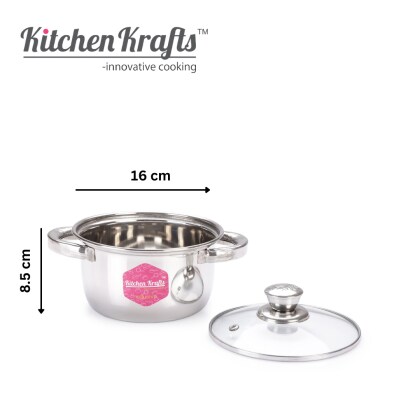 Kitchen Krafts Stainless Steel Induction Dutch Oven with Glass Lid 1 L - JioMart