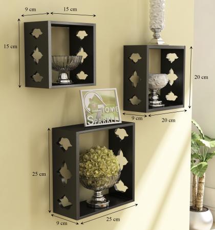 Home Sparkle Dia Pattern Black MDF Cube Shelves (Set of 3) - JioMart