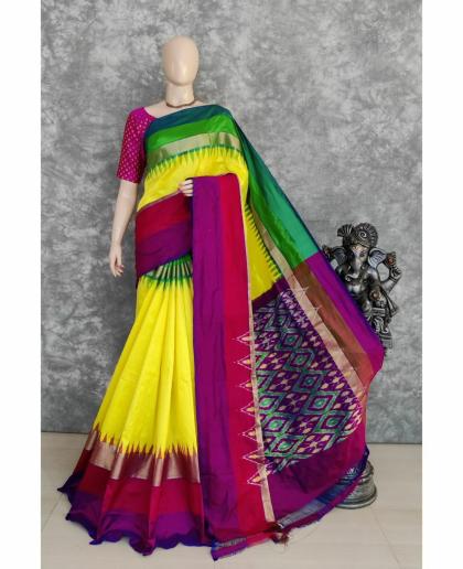 Vikas Handlooms Pochampally ikat pattu silk special kaddi border multi ...