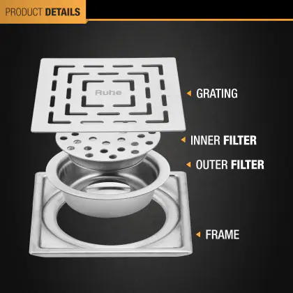 Ruhe Exclusive Square Floor Drainer | 304-GradeStainless Steel Floor ...