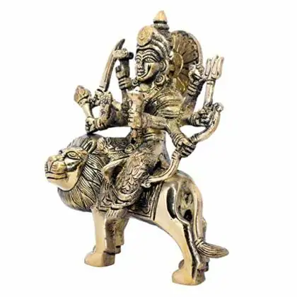 GURU JEE Handmade Brass Durga Maa Statue Sherawali Ma Murti MATA Rani Idol for Puja Mandir ...