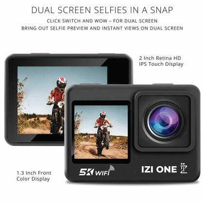 IZI ONE 5K Ultra HD 48 MP Touch & Wifi Action Camera with Dual screen ...